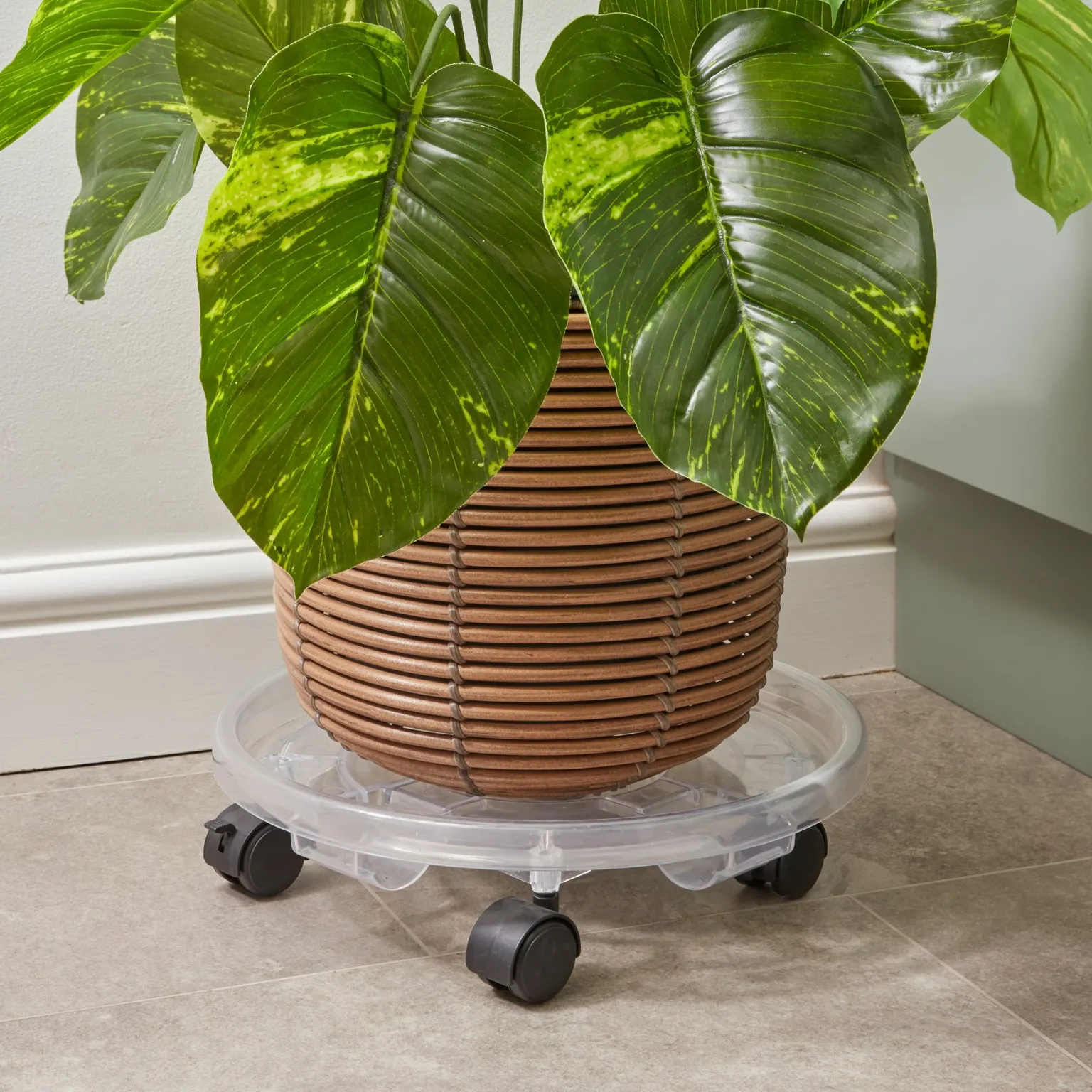 Clear Wheeled Pot Stand - Cowell's Garden Centre | Woolsington