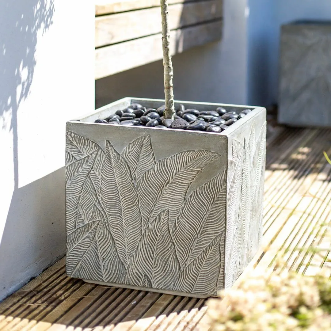 Etched Palm Cube Planter Ø30cm - Cowell's Garden Centre | Woolsington