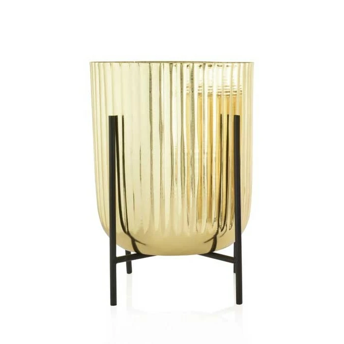 Gold Ribbed Planter and Stand - Cowell's Garden Centre | Woolsington
