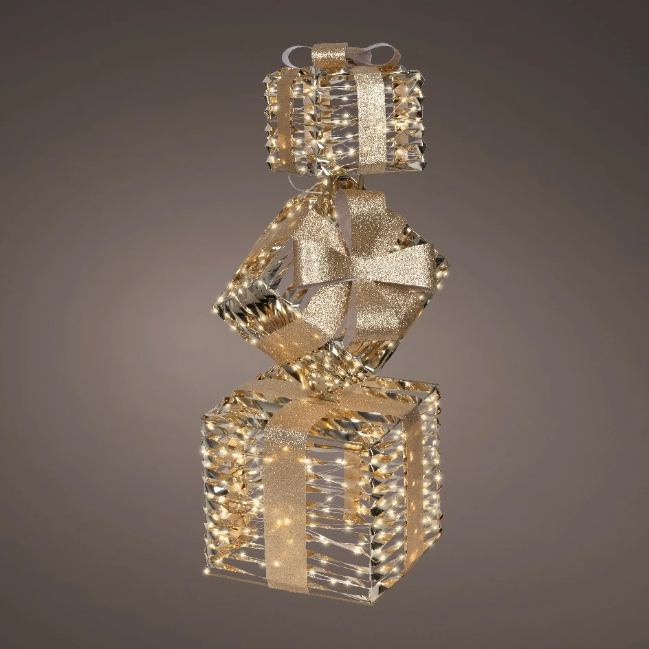 Golden Illuminated Present Stack - Cowell's Garden Centre | Woolsington