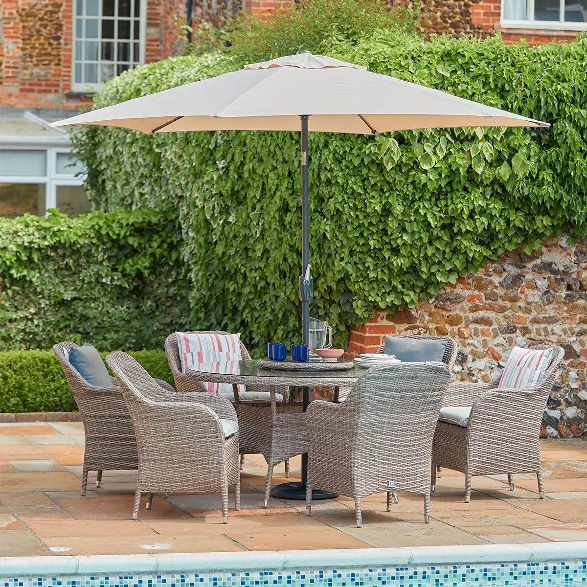 LeisureGrow Monte Carlo 6 Seat Dining Set & Parasol - Cowell's Garden ...