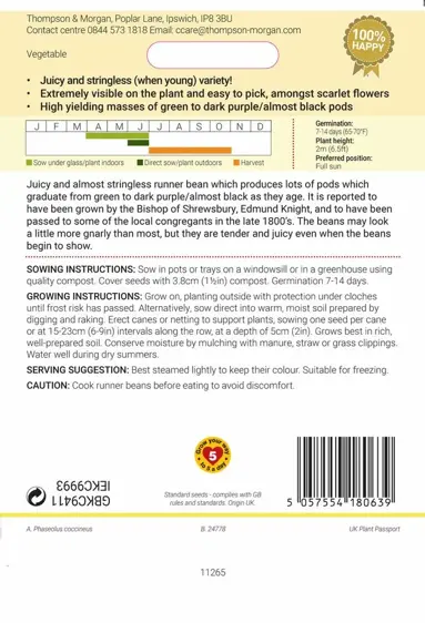 Runner Bean Black Knight - Cowell's Garden Centre | Woolsington