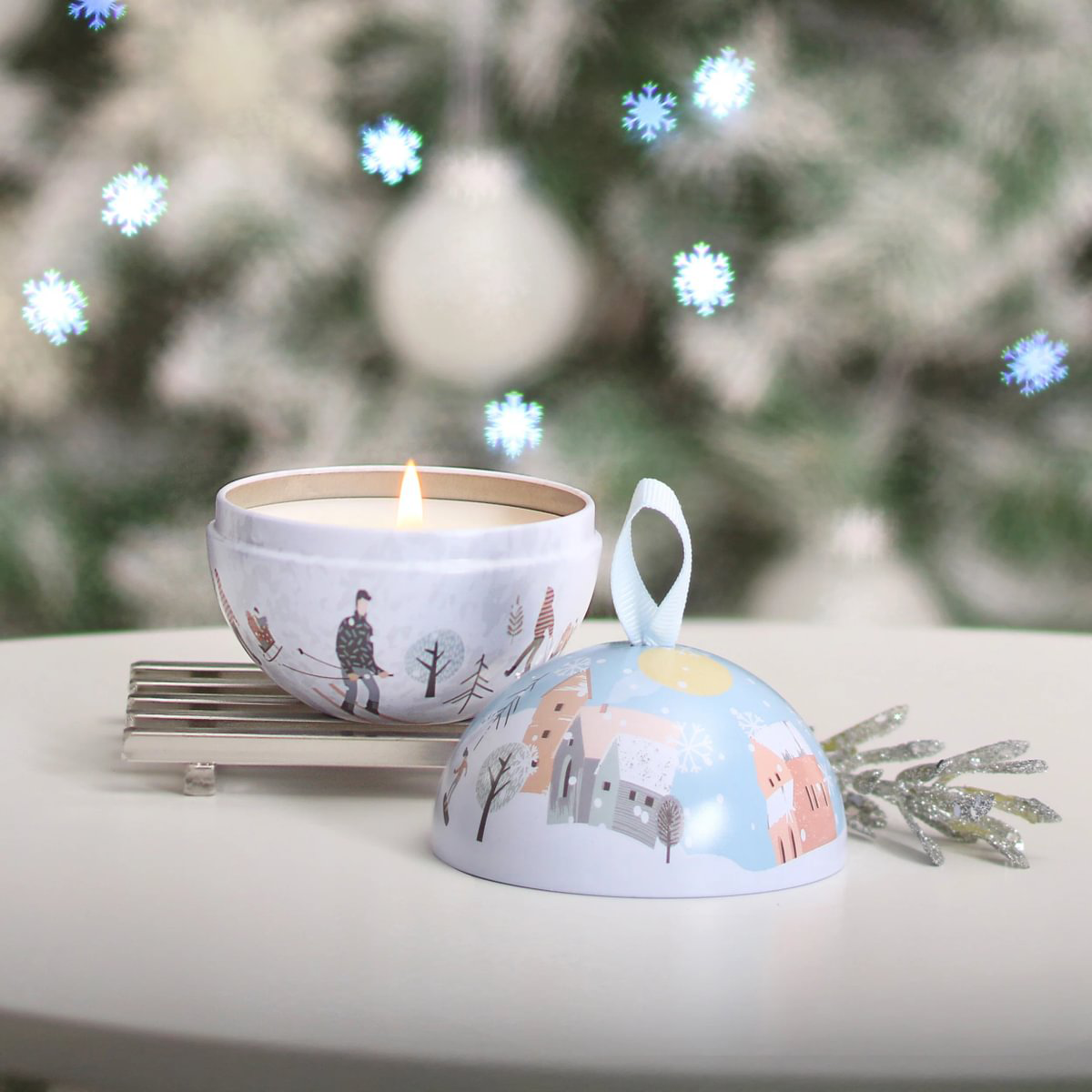 Snowflake Sparkle Tin Candle - Cowell's Garden Centre | Woolsington